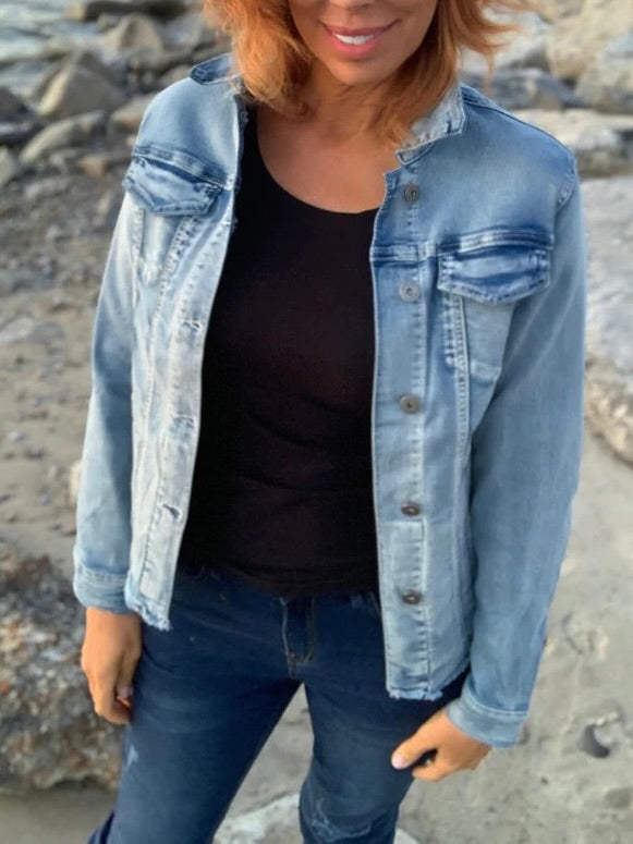 Raw Edge Denim Jacket - Light Blue – Lana's Loft Inc